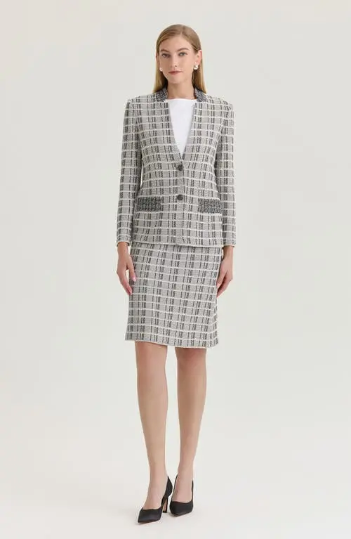 Ming Wang Tailored Contrast Stitch Tweed Knit Jacket