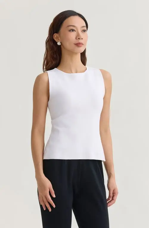 Ming Wang Boat Neck Soft Knit Ribbed Tank - White