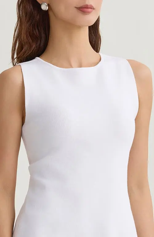 Ming Wang Boat Neck Soft Knit Ribbed Tank - White
