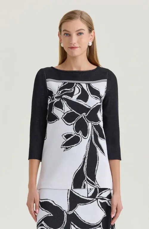 Ming Wang Floral Jacquard Knit Tunic