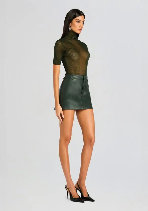 SEROYA Emilia Faux Leather Mini Skirt - Forest Green