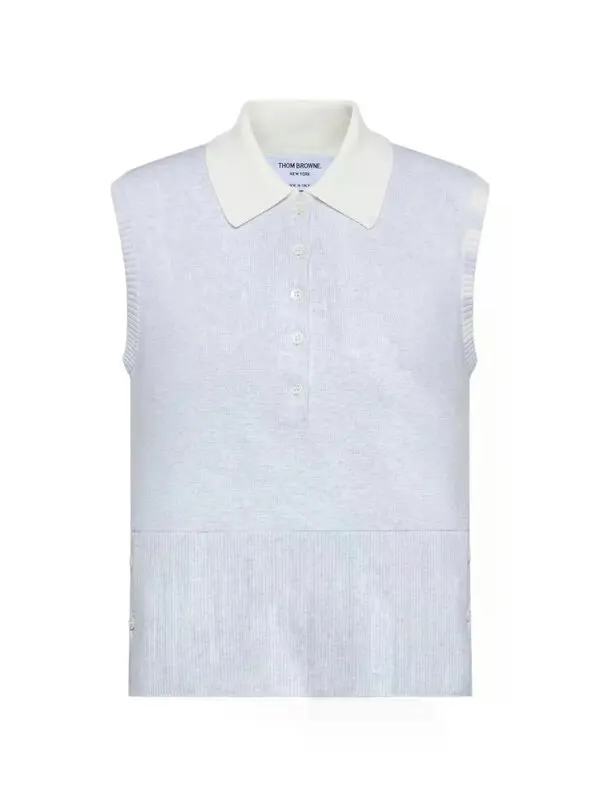 Thom Browne Four-bar Stitch Sleeveless Polo - Grey