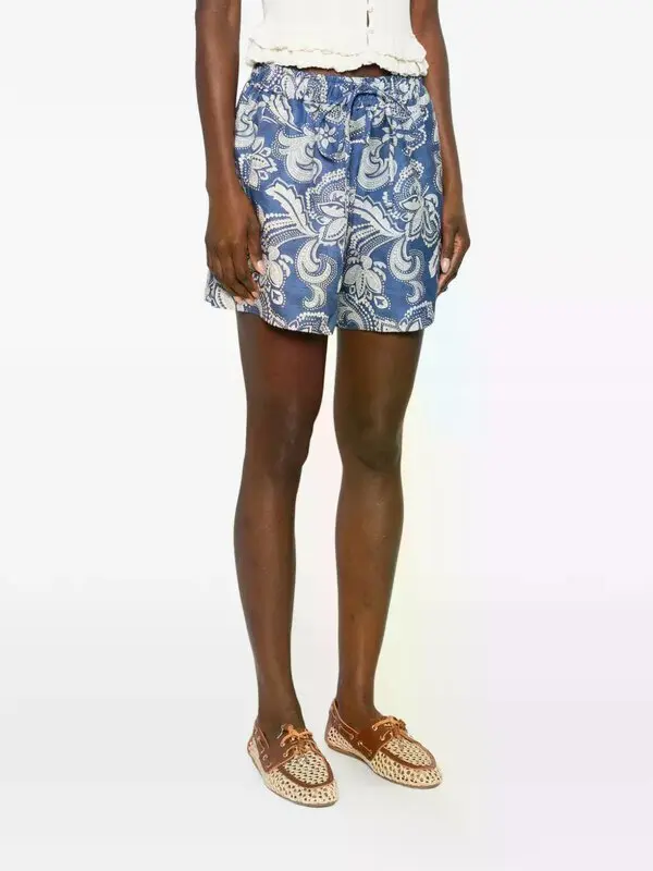 Sandro Floral Print Wide-leg Shorts - Blue