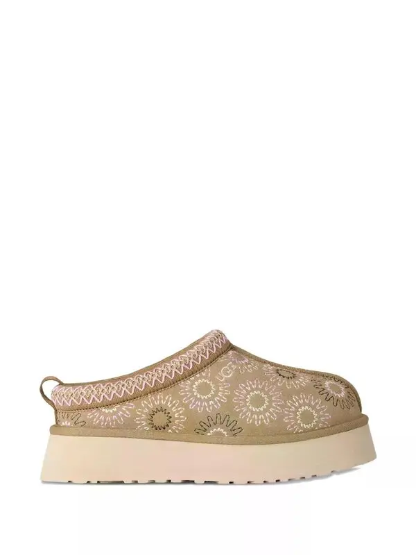 UGG Platform Slippers With Floral Embroidery - Neutrals