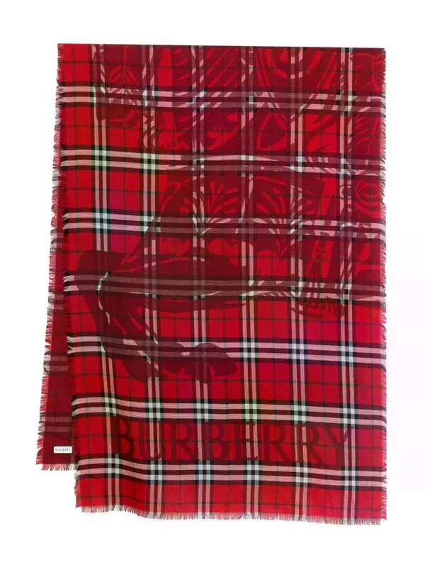 Burberry Plaid Fringed Scarf - Red