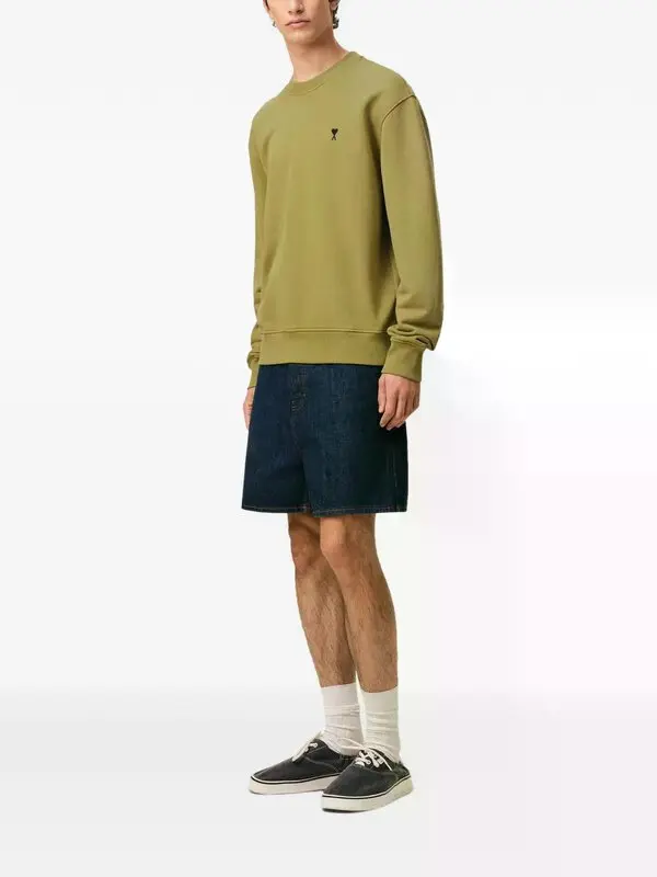 AMI Paris Cotton Crewneck Sweatshirt With De Coeur Embroidery