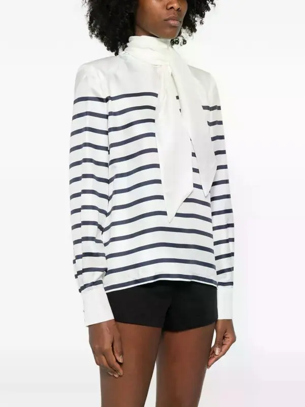 Françoise Striped Silk Bow Blouse - White