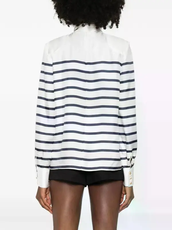 Françoise Striped Silk Bow Blouse - White