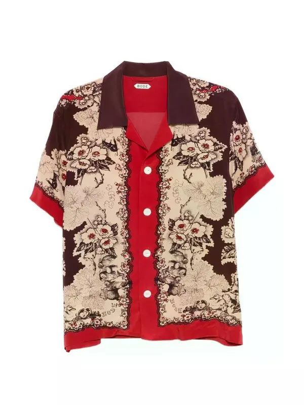 BODE Storybook Floral-print Short-sleeve Shirt - Red