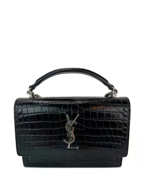 Saint Laurent Crocodile Embossed Chain Tote Bag - Black