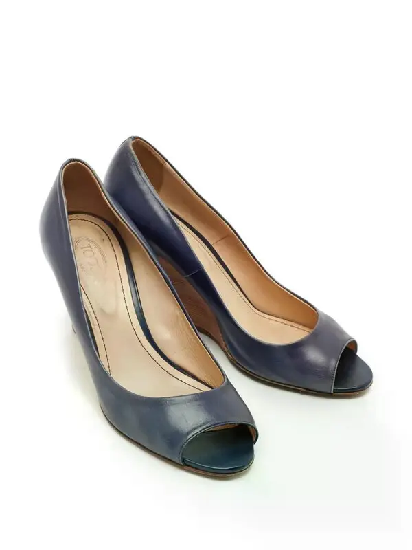 TOD'S Leather Wedge Sandals - Blue