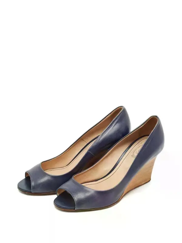 TOD'S Leather Wedge Sandals - Blue