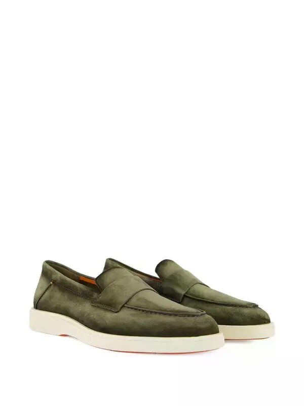 Santoni Penny-detail Suede Loafers - Green