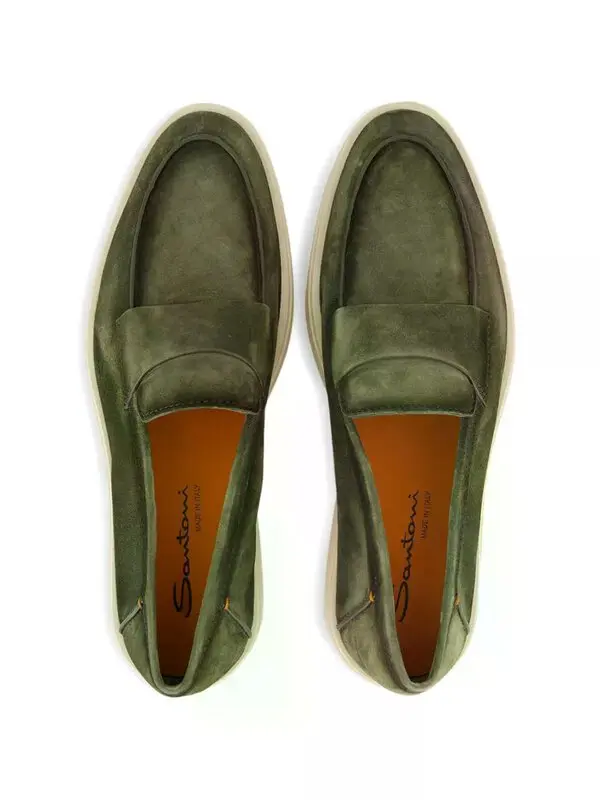 Santoni Penny-detail Suede Loafers - Green