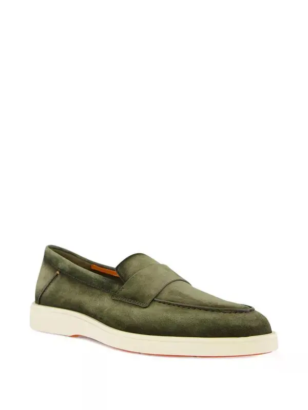 Santoni Penny-detail Suede Loafers - Green