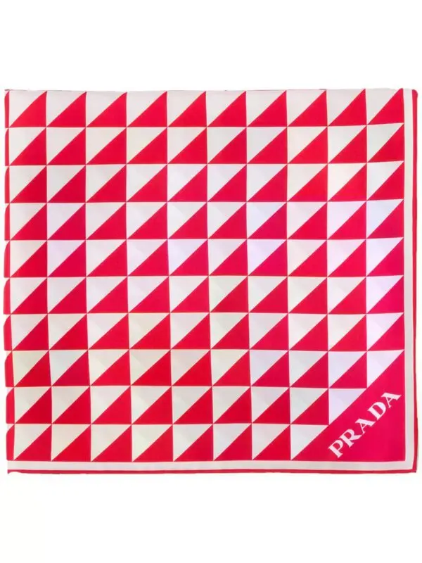 Prada Printed Silk Twill Scarf - Red