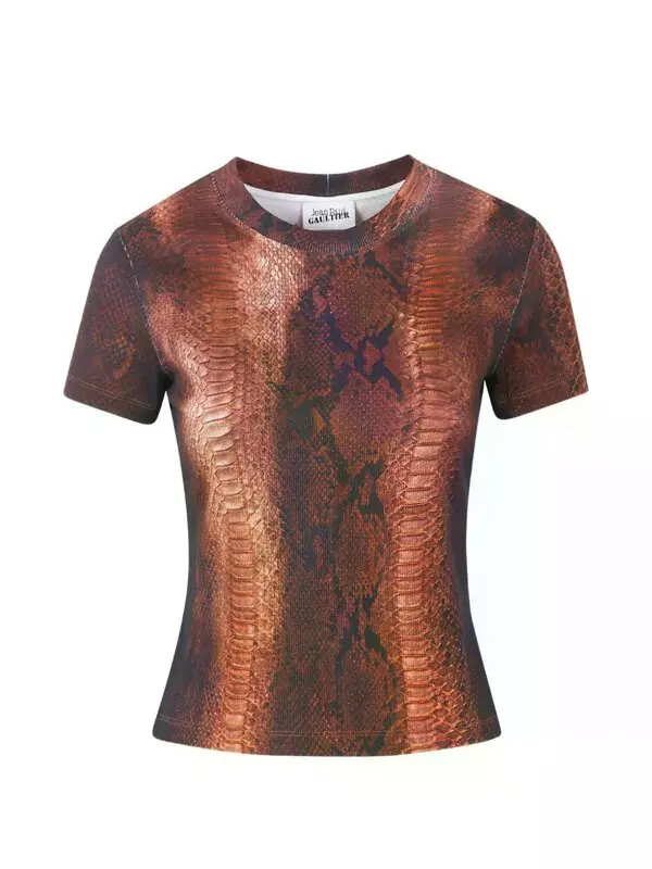 JEAN PAUL GAULTIER Python-print Crew-neck T-shirt - Brown