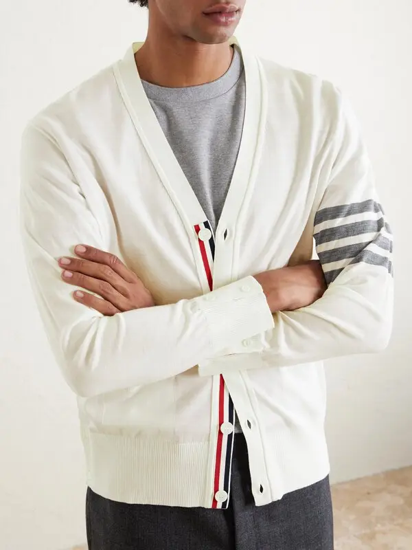 Thom Browne Striped Wool Cardigan - White