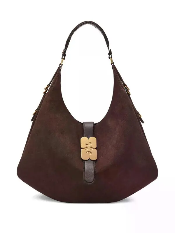 GANNI Logo Plaque Large Shoulder Bag - Brown
