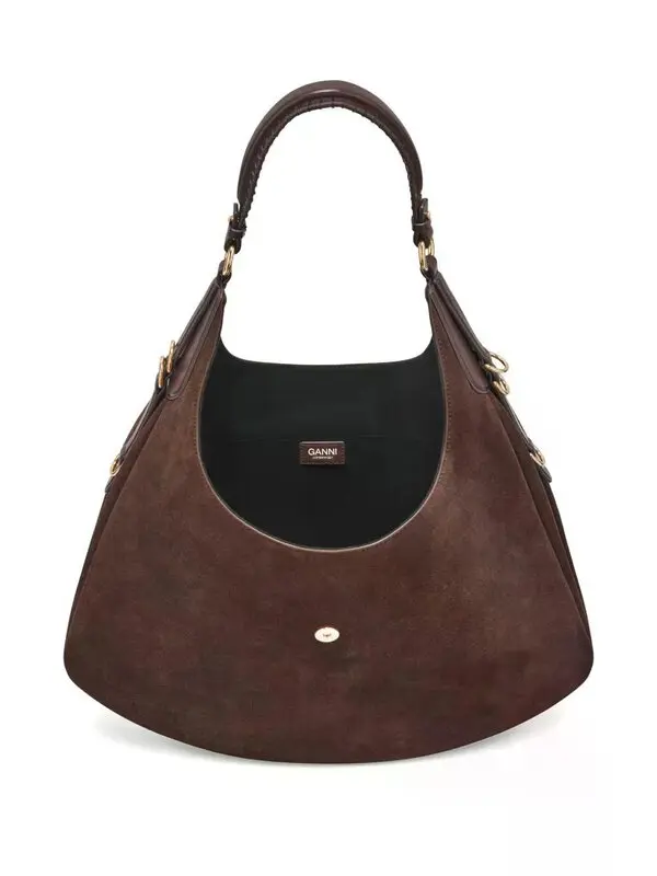 GANNI Logo Plaque Large Shoulder Bag - Brown