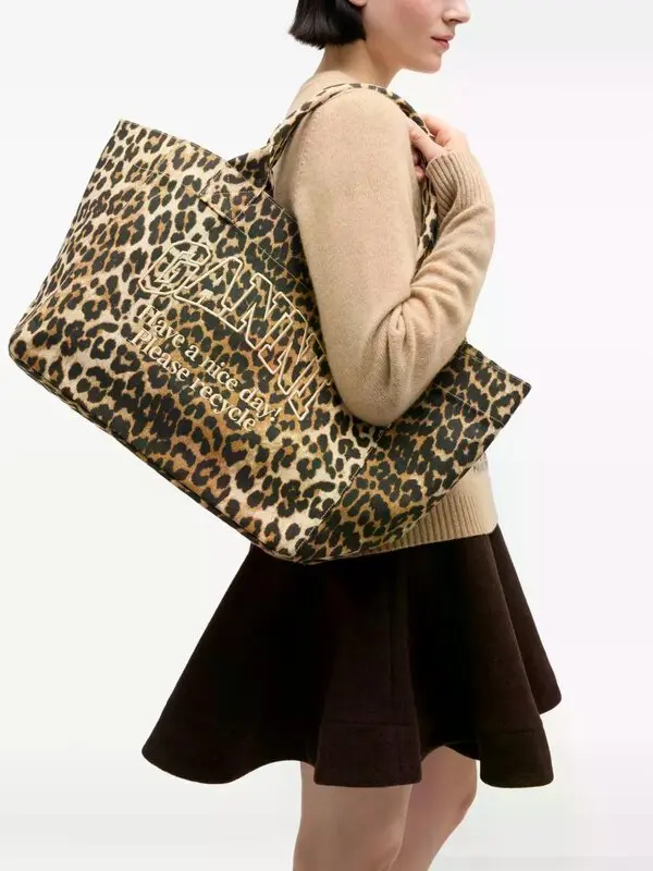 GANNI Leopard Print Zip Tote Bag