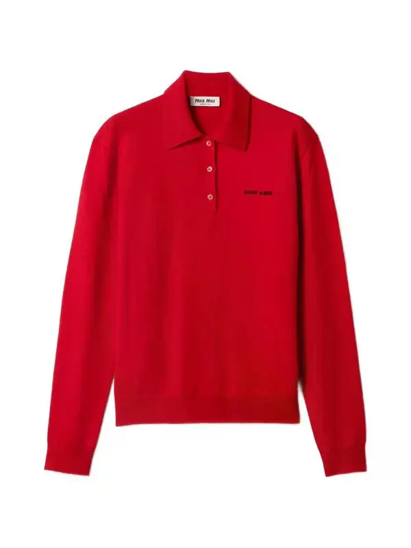 Miu Miu Logo-detail Long-sleeved Polo Shirt - Red
