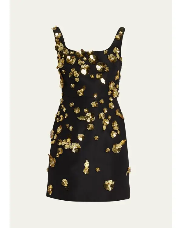 Carolina Herrera Crystal Flower Appliqué Mini Dress