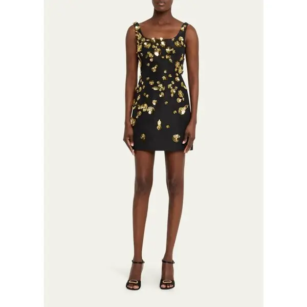 Carolina Herrera Crystal Flower Appliqué Mini Dress