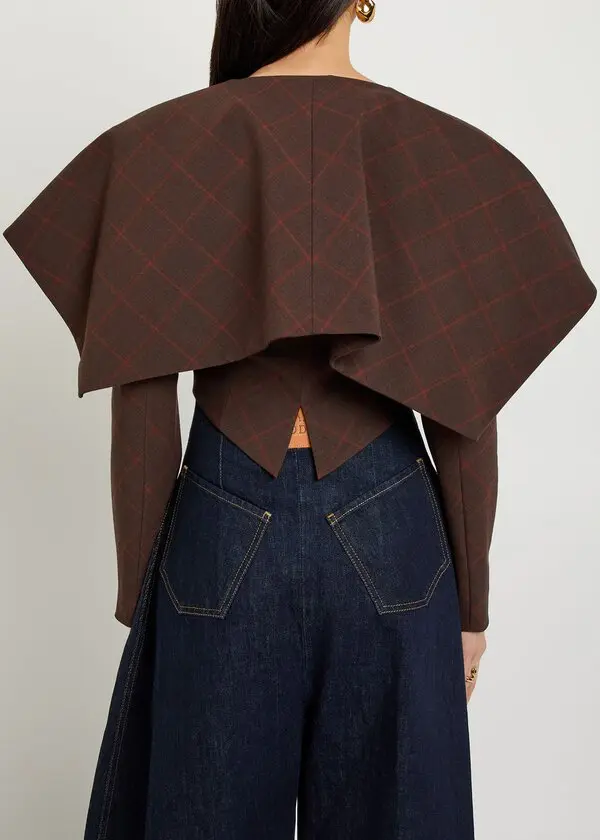 A.W.A.K.E. Mode Oversized-collar Checked Cropped Jacket