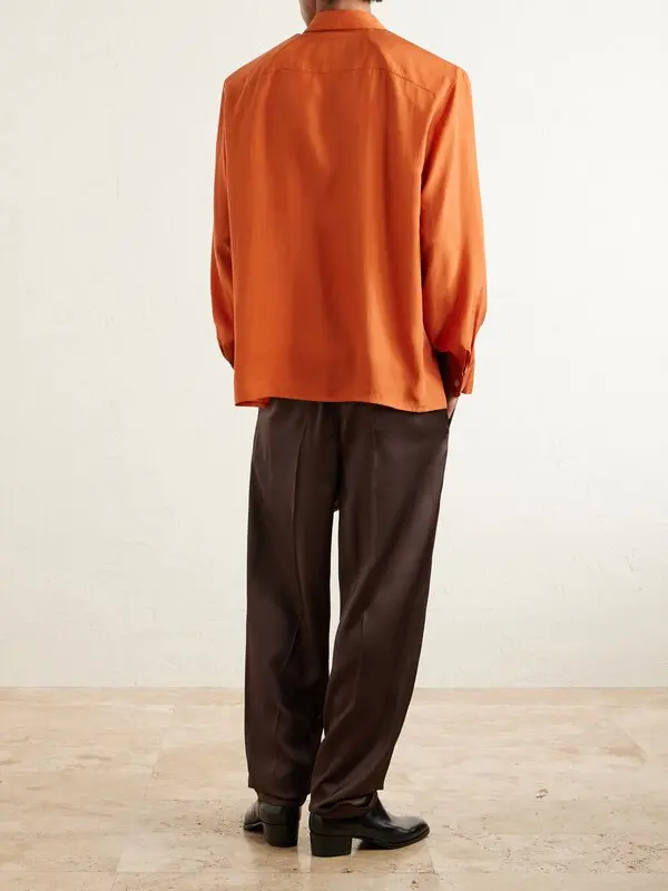orange silk dress shirt Men's Orange Satin Dress Shirt with Tie & Handkerchief 20.5 37/38 / Orange