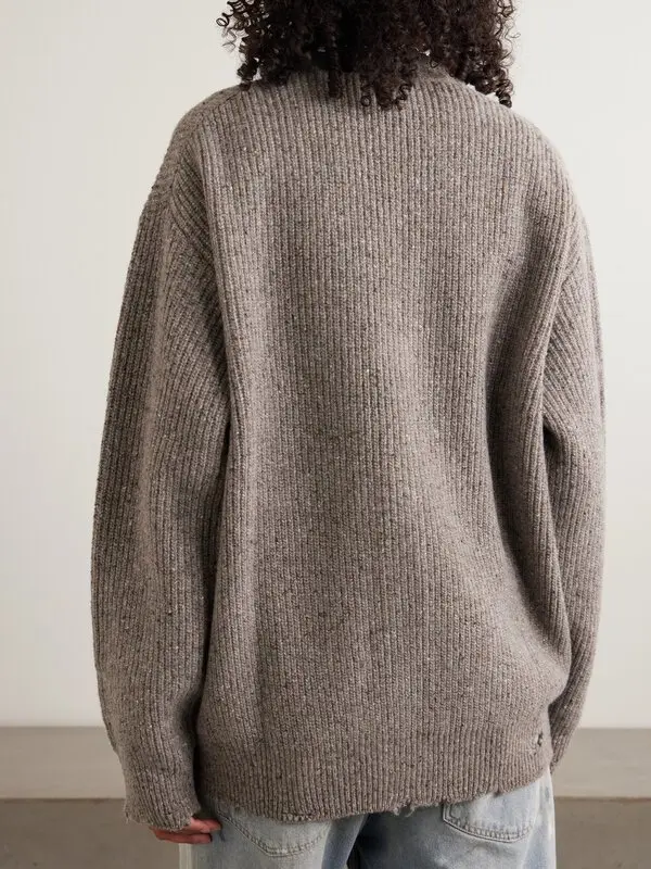 SLVRLAKE Venice Distressed Ribbed Merino Wool Cardigan