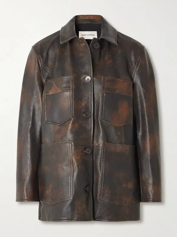 Nour Hammour Paneled Distressed Leather Jacket