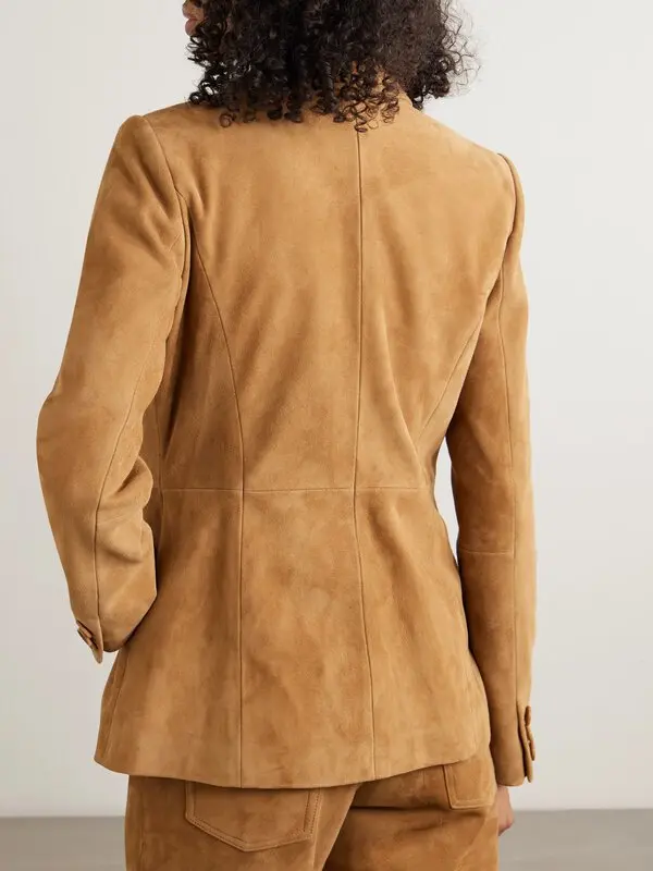 Nour Hammour Double-breasted Paneled Asymmetric Brushed-suede Blazer
