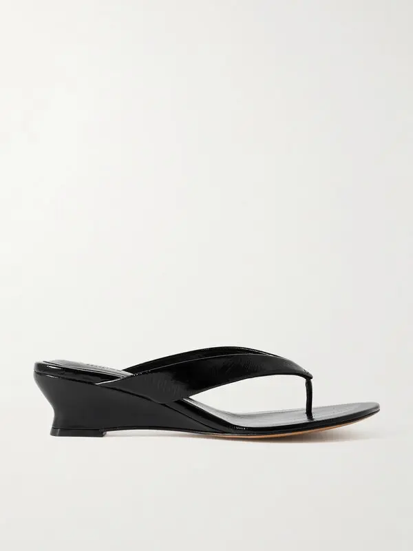 Le Monde Beryl Eel-effect Leather Wedge Sandals