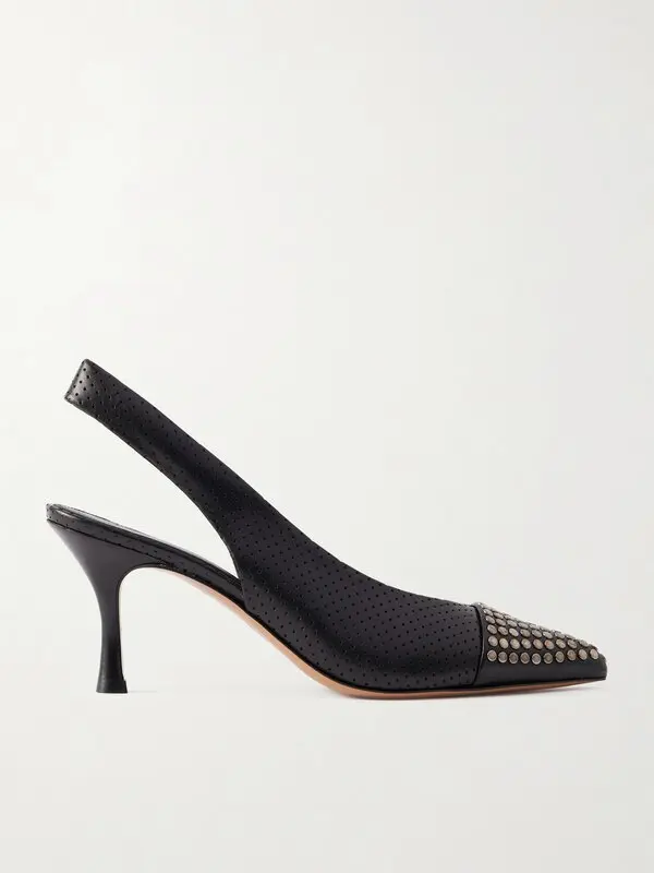 Chloé Alba Studded Perforated Leather Pumps - Black