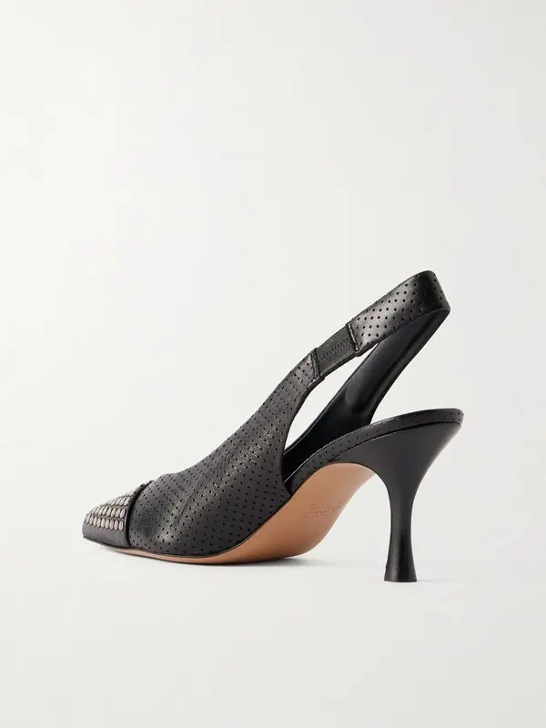 Chloé Alba Studded Perforated Leather Slingback Pumps - Black