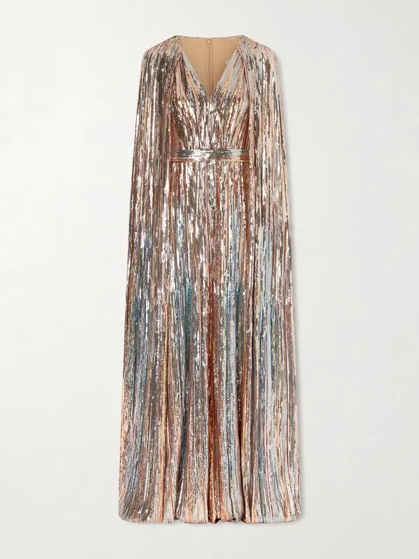 Elie Saab Cape-effect Sequined Tulle Gown