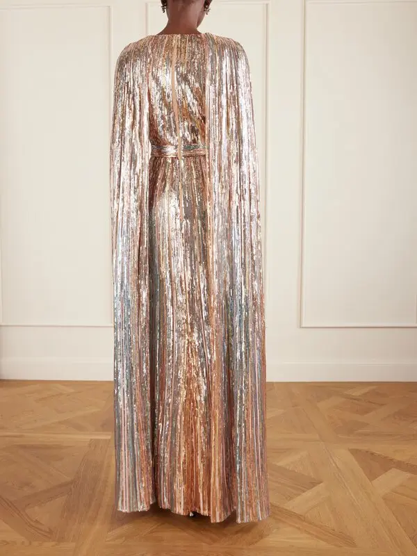 Elie Saab Cape-effect Sequined Tulle Gown