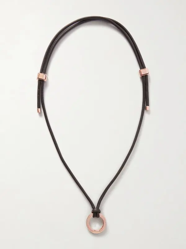 Brunello Cucinelli Leather And Rose Gold-tone Necklace - Brown