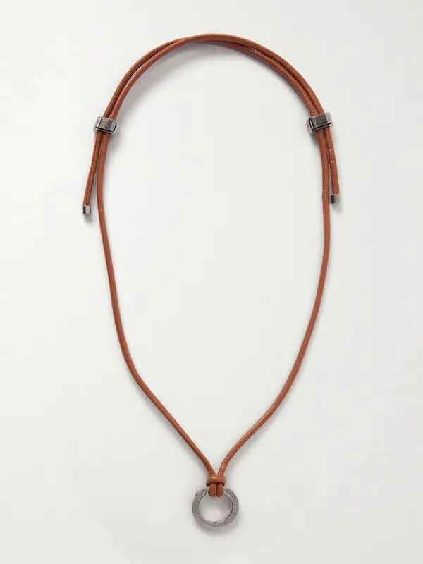 Brunello Cucinelli Leather And Silver-tone Necklace - Brown