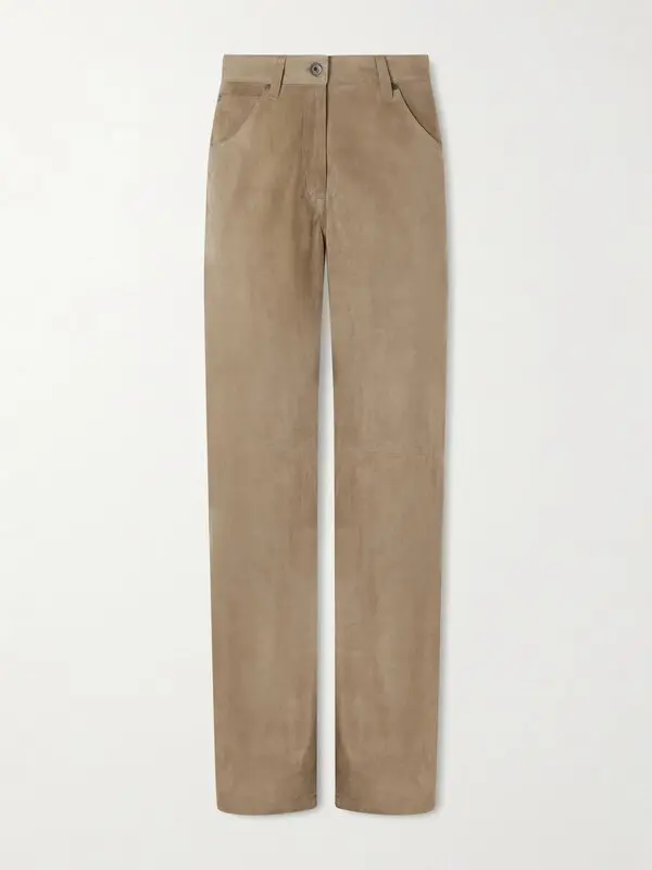 Brunello Cucinelli Embellished Paneled Suede Wide-leg Pants
