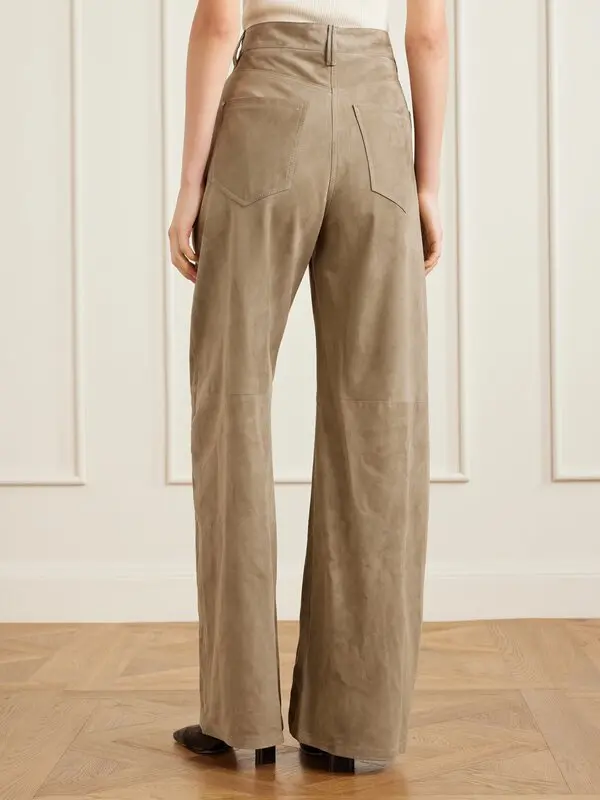 Brunello Cucinelli Embellished Paneled Suede Wide-leg Pants