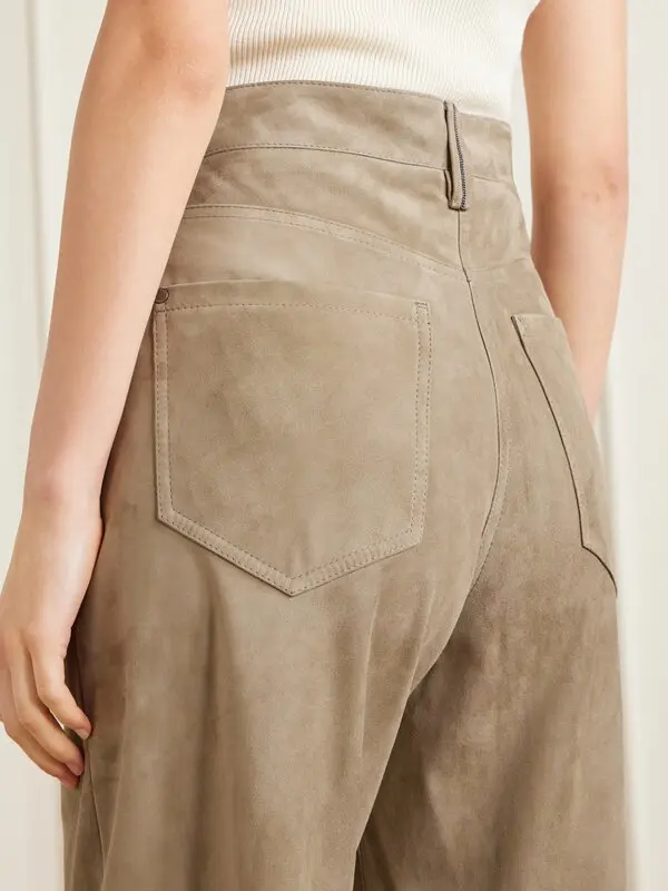 Brunello Cucinelli Embellished Paneled Suede Wide-leg Pants
