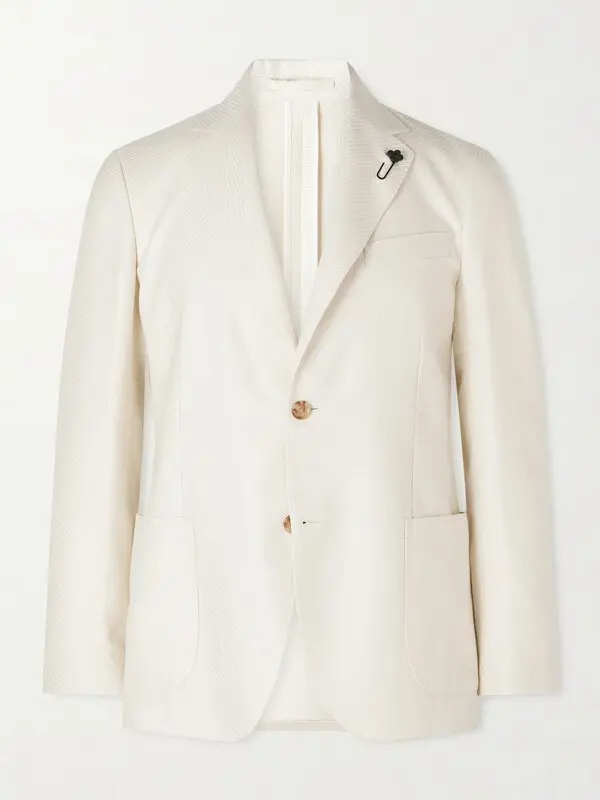 LARDINI Roma Embellished Herringbone Suit Jacket - Neutrals