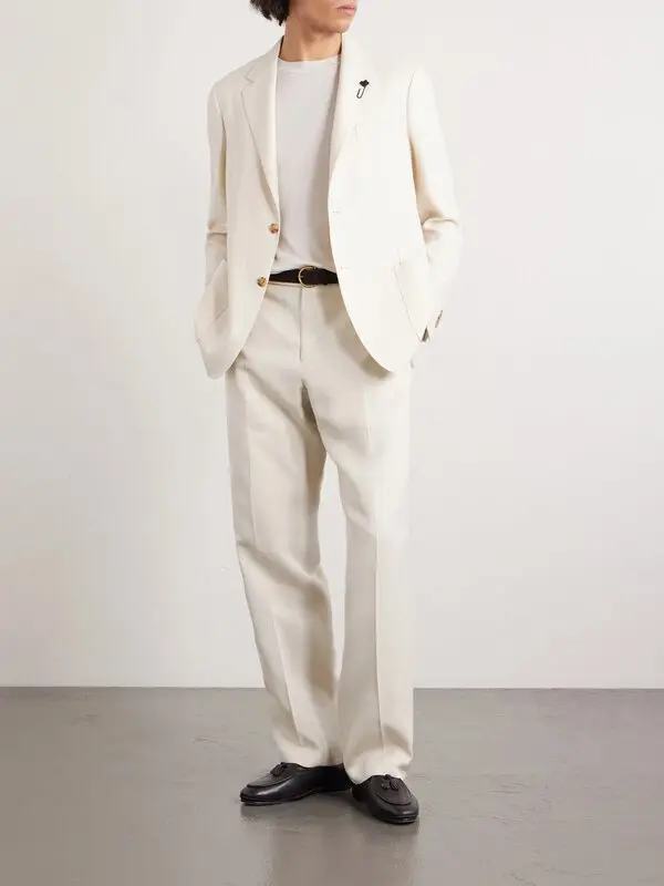 LARDINI Roma Embellished Herringbone Suit Jacket - Neutrals