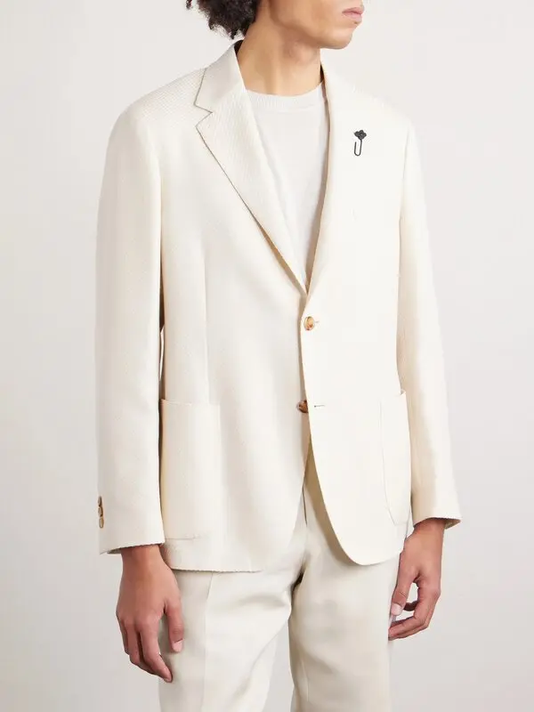 LARDINI Roma Embellished Herringbone Suit Jacket - Neutrals