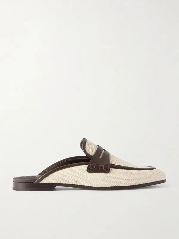 Brunello Cucinelli Leather-trimmed Raffia Mules - Cream