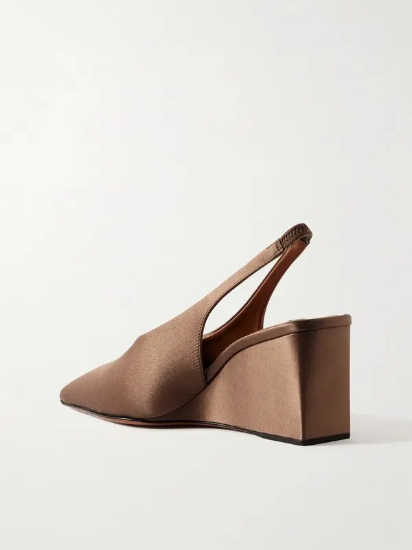 Alaïa Cube 75 Satin Slingback Wedge Pumps - Brown