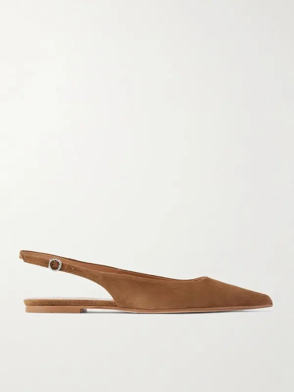 AeydĒ Annora Suede Slingback Flats - Brown