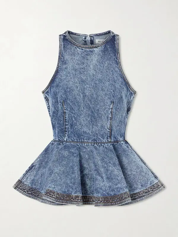 Alaïa Denim Peplum Top - Blue